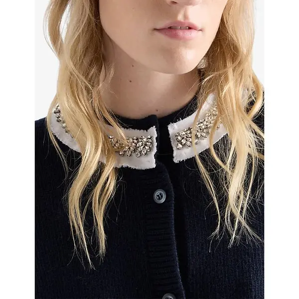 Prada Jewel-embellished Collar Wool And Cashmere Cardigan