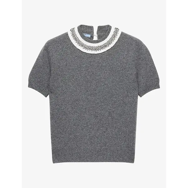 Prada Jewel-embellished Collar Cashmere And Wool Jumper