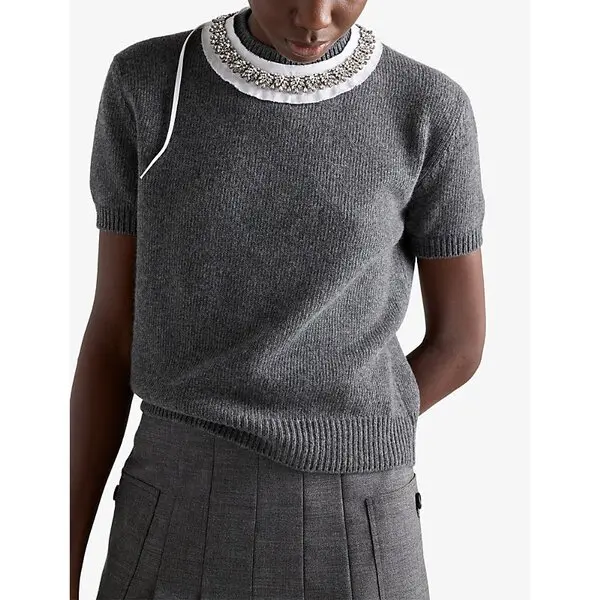 Prada Jewel-embellished Collar Cashmere And Wool Jumper