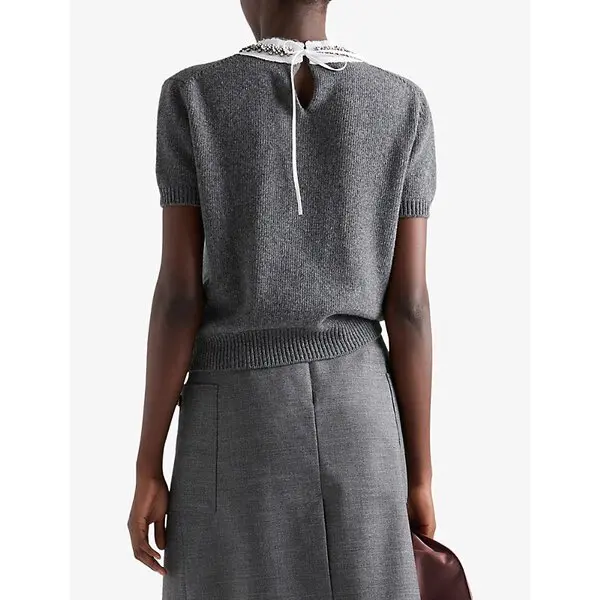 Prada Jewel-embellished Collar Cashmere And Wool Jumper