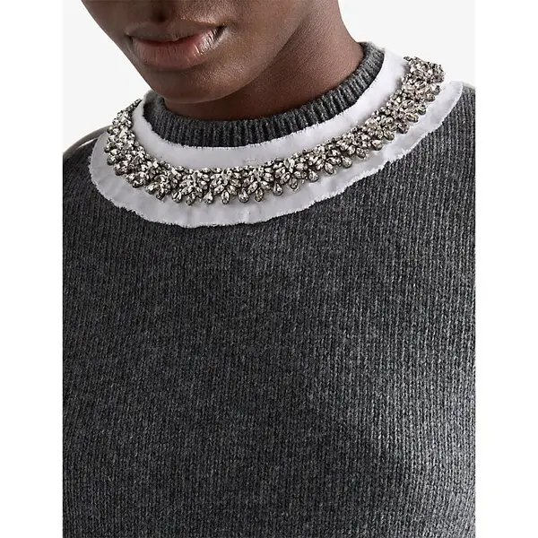 Prada Jewel-embellished Collar Cashmere And Wool Jumper