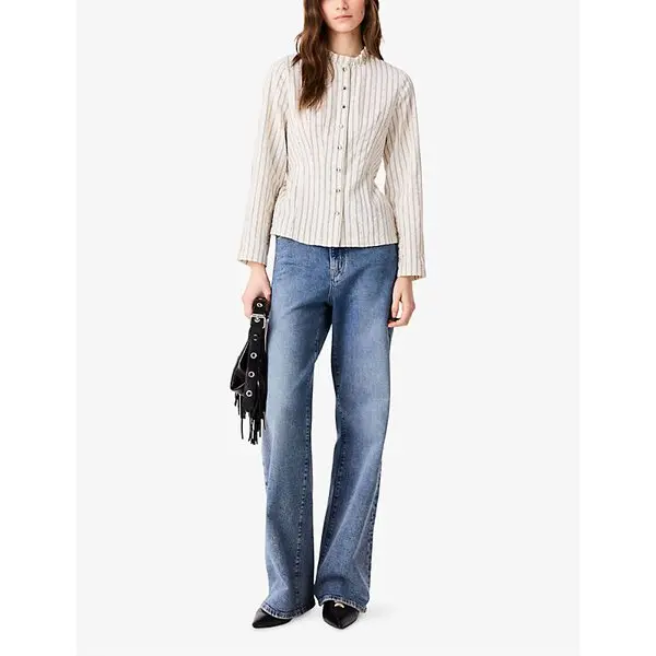 Maje Rhinestone Ruffled-neck Cotton-blend Shirt