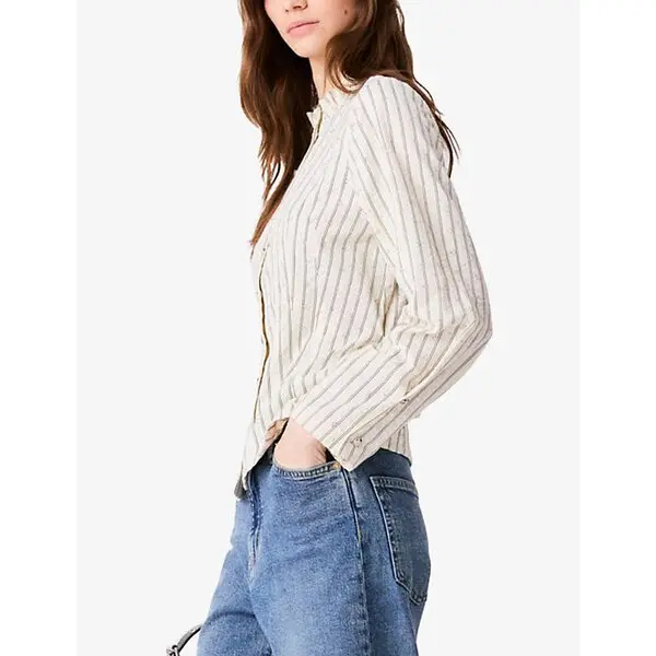 Maje Rhinestone Ruffled-neck Cotton-blend Shirt