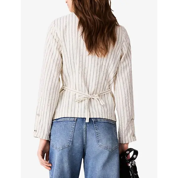 Maje Rhinestone Ruffled-neck Cotton-blend Shirt