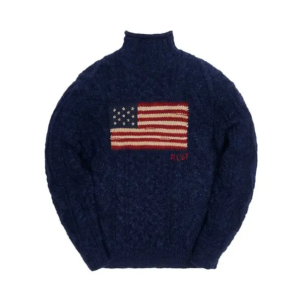 Kith X Polo Ralph Lauren Marled Flag Roll Neck Crewneck 'navy Melange