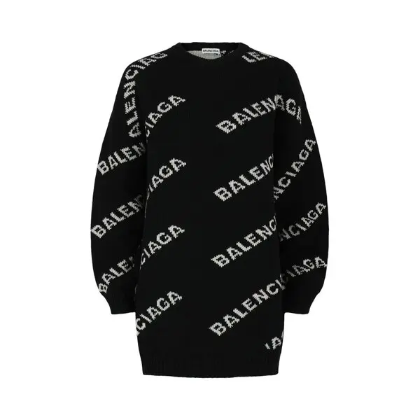 Balenciaga Allover Logo Knit Sweater White