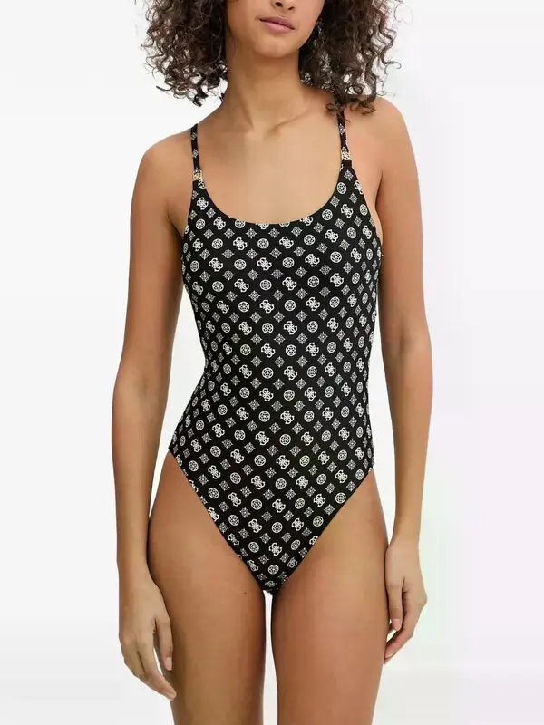 Guess Logo-print Cutout Swimsuit - Black