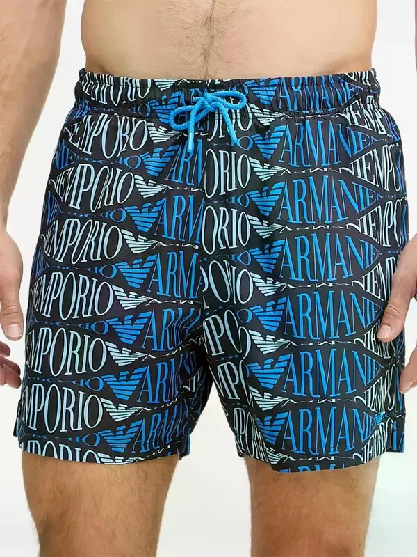 Emporio Armani Swim Shorts With All-over Logo - Blue