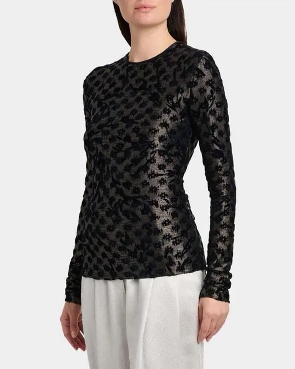 Giorgio Armani Floral Metallic Burnout Long-sleeve Top