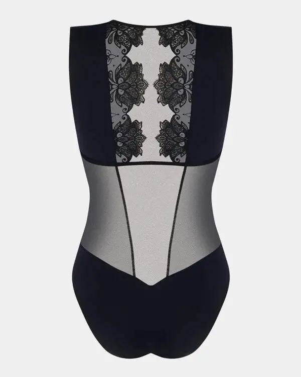 Lise Charmel Diva Glamour Embroidered Tulle Bodysuit - Noir