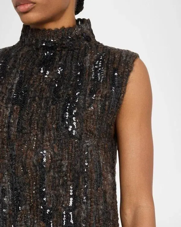 Brunello Cucinelli Sequined Boucle Knit Sleeveless Mini Dress