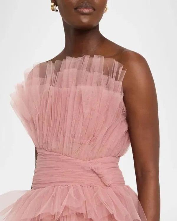 Pamella Roland Strapless Tiered Tulle High-low Gown - Rose