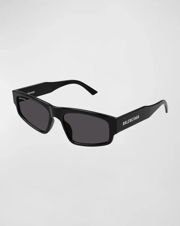 Balenciaga Logo Acetate Rectangle Sunglasses - Black