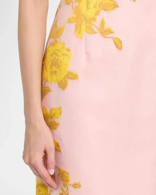 Lela Rose Rose Fil Coupe Empire-waist Column Gown - Peony/sunf