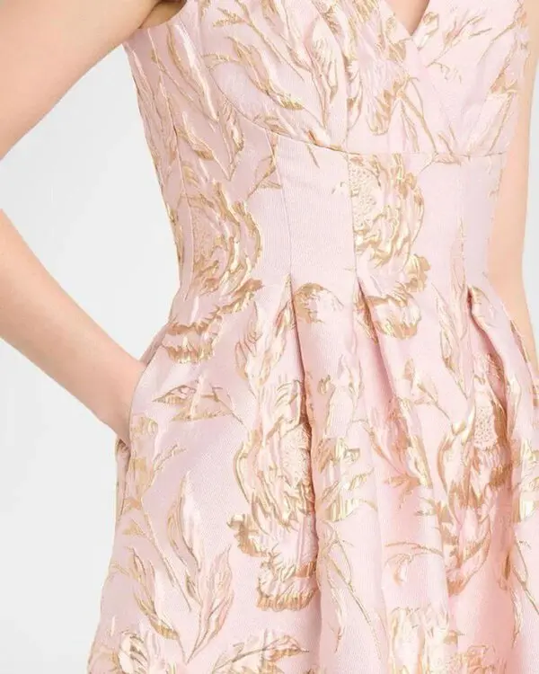 KAY UNGER Saylor Pleated Floral Jacquard Midi Dress