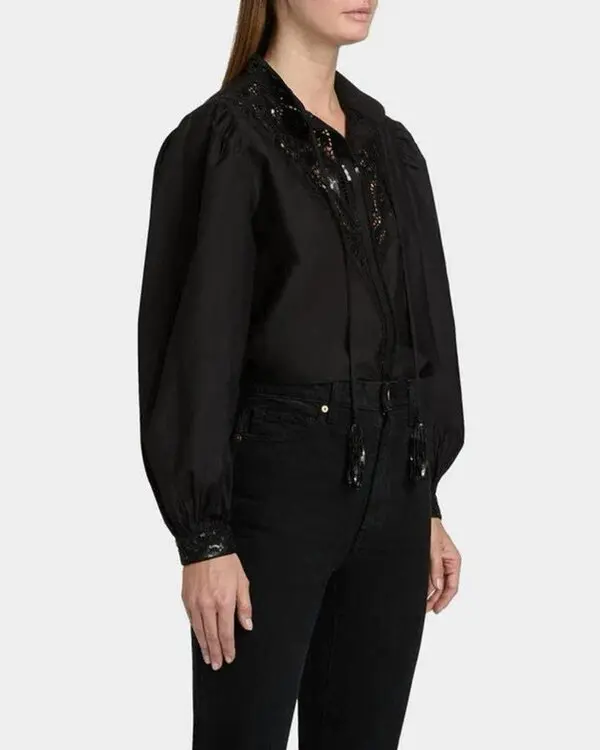 Kobi Halperin Harper Sequin Lace-yoke Blouse - Black