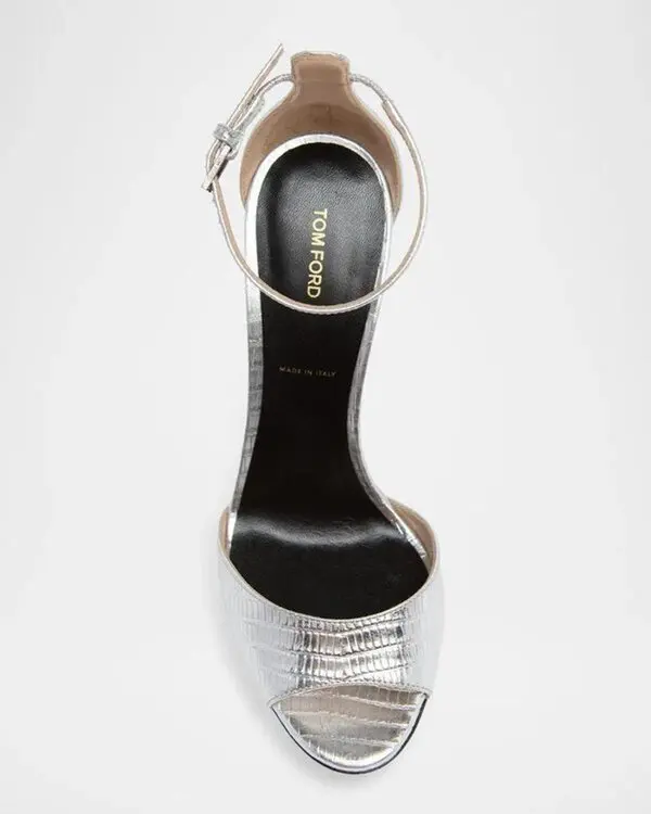 TOM FORD 105mm Embossed Metallic Leather Ankle-strap Sandals