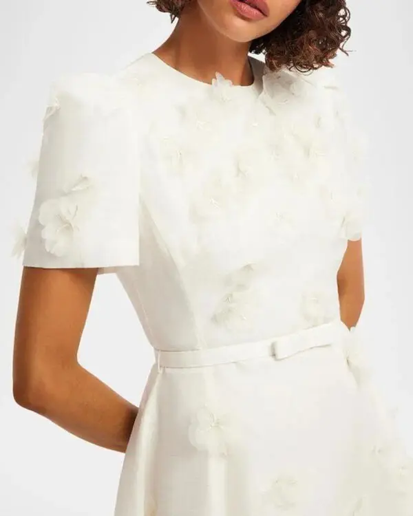 LEO LIN Elyse Petal Embroidered Belted Mini Dress - Snow