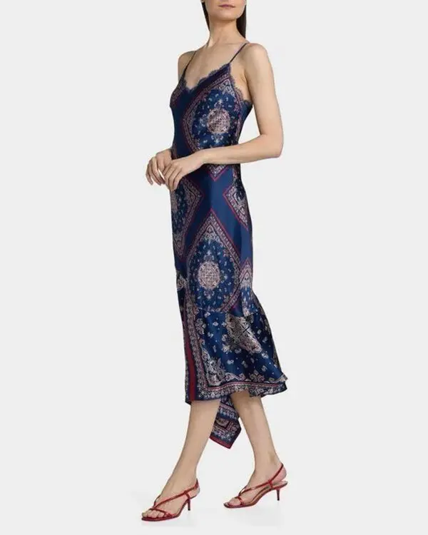 Cami Nyc Becky Printed Silk Lace-trim Midi Dress