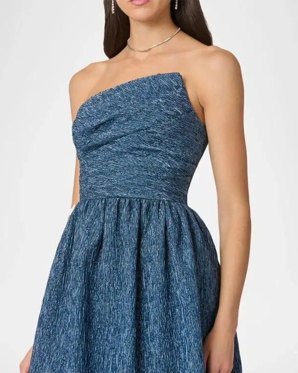 Shoshanna Sanders Strapless Pleated Jacquard Midi Dress