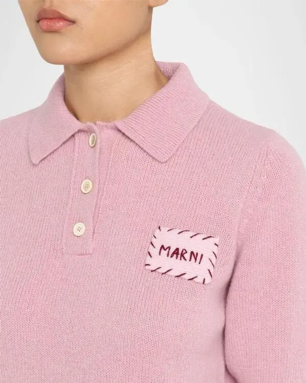 Marni Short-sleeve Cashmere Crop Polo Sweater