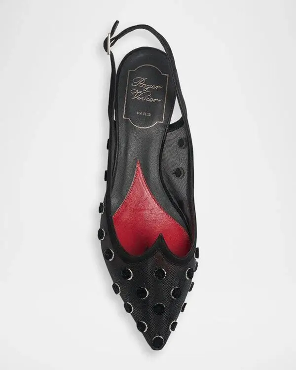 ROGER VIVIER 45mm I Love Vivier Dots Embroidered Mesh Slingback Pumps