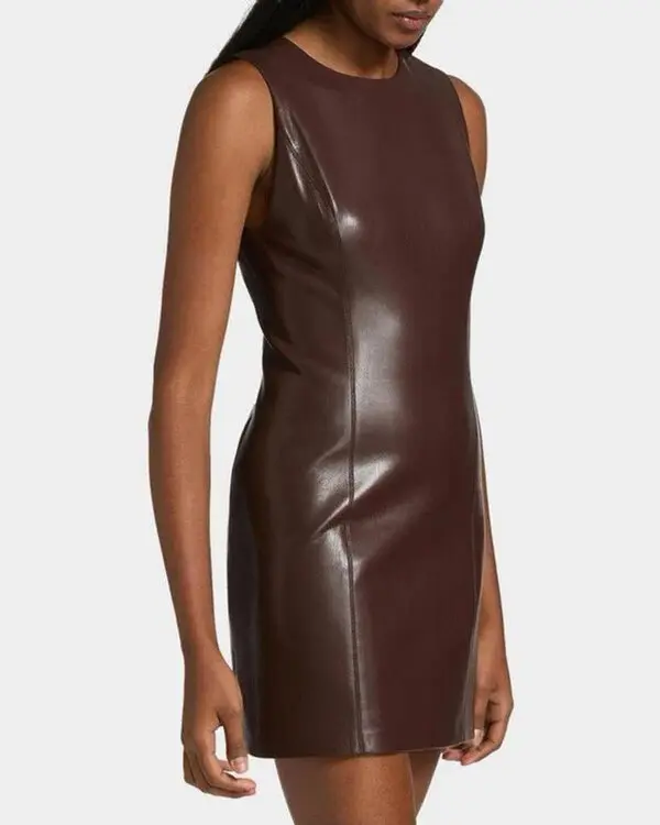 Alice + Olivia Lena Vegan Leather Minidress - Dark Choco
