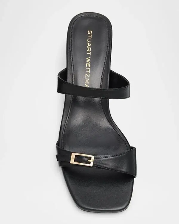 STUART WEITZMAN 40mm Baby Babette Leather Slide Sandals - Black