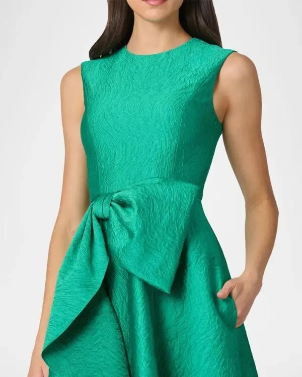 Shoshanna Laura Sleeveless Bow Draped Jacquard Midi Dress