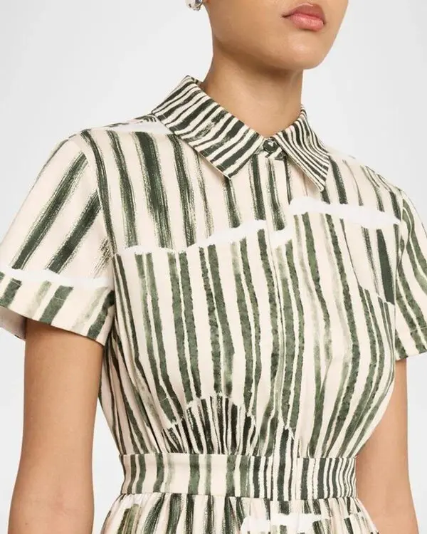 JASON WU Stripe Collage-print Short-sleeve Midi Shirtdress - Plaster