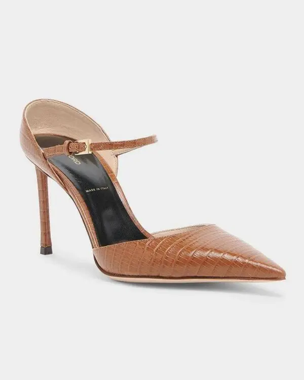 TOM FORD Tejus 85mm Croc-embossed Leather Mary Jane Pumps - Toffee