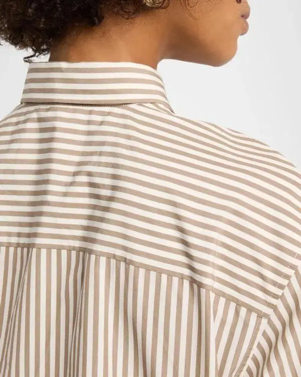 Brunello Cucinelli Striped Cotton Button-down Shirt With Monili Trim