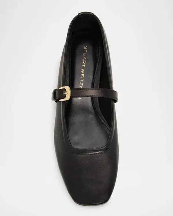 STUART WEITZMAN Sai Leather Mary Jane Ballerina Flats - Black