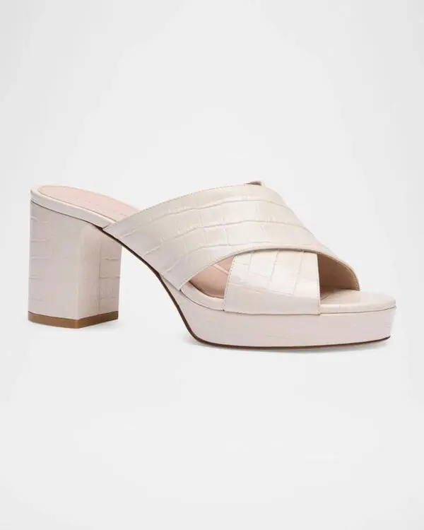 STUART WEITZMAN 80mm Dayna Croc-embossed Leather Platform Sandals - Linen