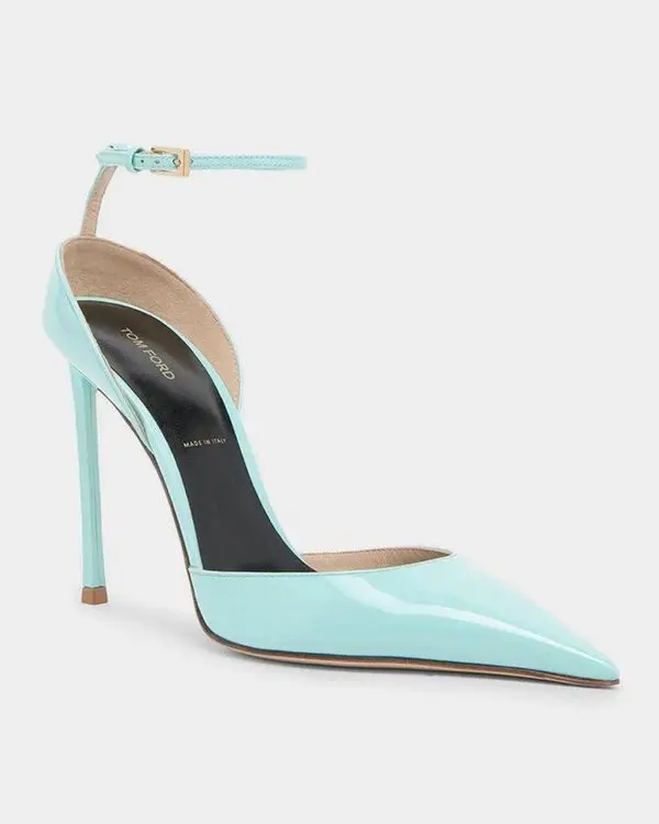 TOM FORD 105mm Patent Leather Ankle-strap Pumps - Ucn Aqua