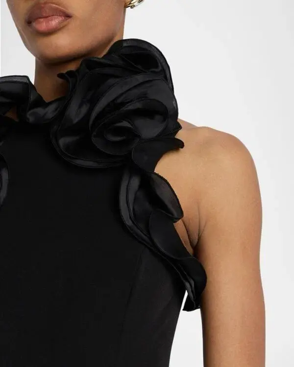 Rickie Freeman For Teri Jon Ruffle-trim Stretch Crepe Gown