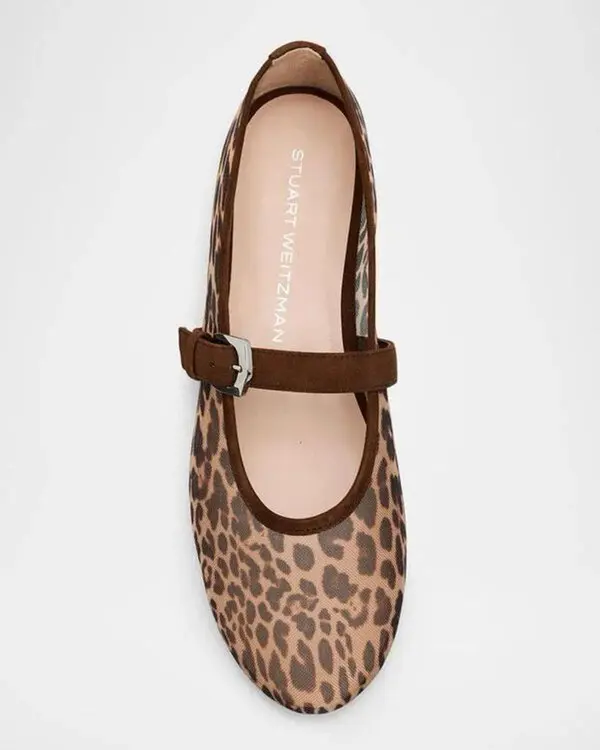 STUART WEITZMAN Sai Bareitall Leopard Mesh Ballerina Flats