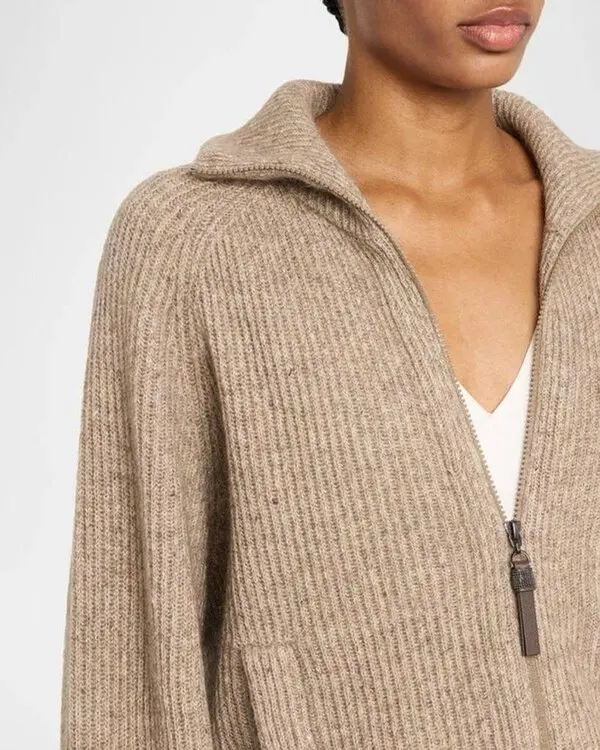Brunello Cucinelli Cashmere-mohair Ribbed Zip-up Cardigan