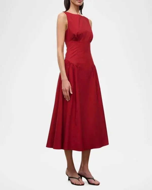Staud Gwen Drop-waist Midi Dress - Rouge