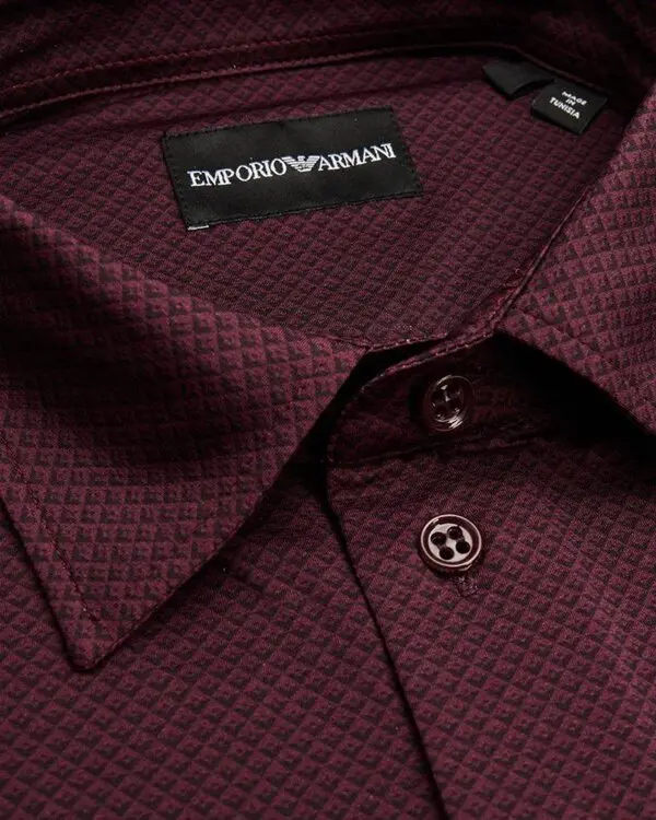 Emporio Armani Apos;s Cotton Micro-jacquard Dress Shirt - Fancy Red