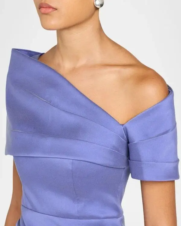 Rickie Freeman For Teri Jon One-shoulder Stretch Mikado Gown - Iris