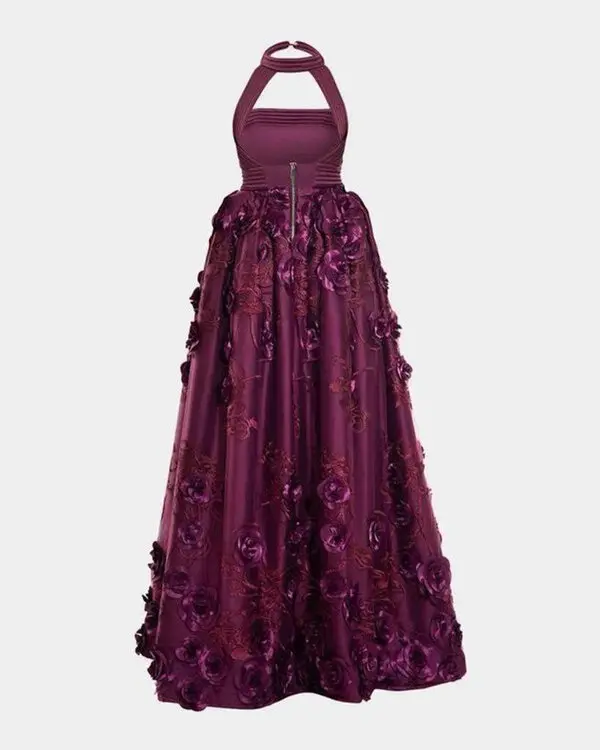 ZHIVAGO The Beautiful Embroidered Floral Gown - Plum