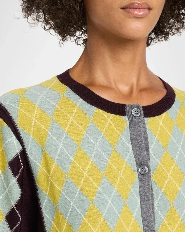ZANKOV William Wool Argyle Colorblock Cardigan