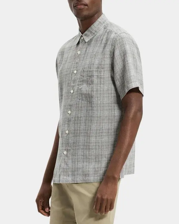 Theory Apos;s Irving Plaid Linen Shirt - Pnegrovmlt