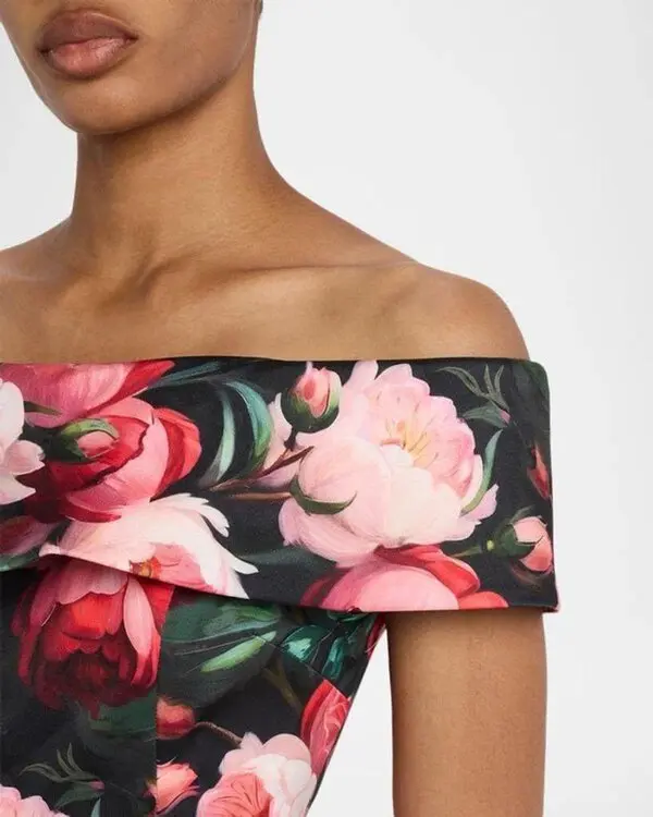 Rickie Freeman For Teri Jon Off-shoulder Floral Mikado Dress