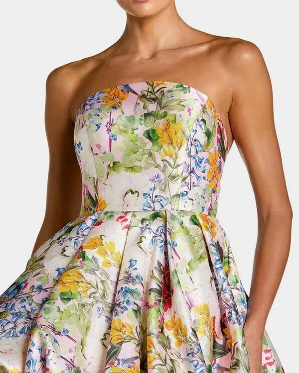Mac Duggal Floral Mikado Strapless High-low Bubble Hem Gown