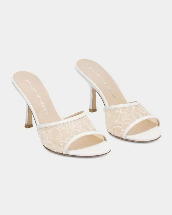 STUART WEITZMAN Bareitall 85mm Lace Slide Sandals - Blanco