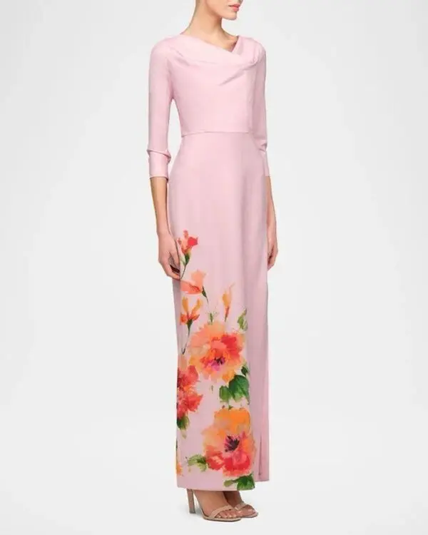KAY UNGER Magnolia Floral-print Stretch Crepe Column Gown - Bloom Mult