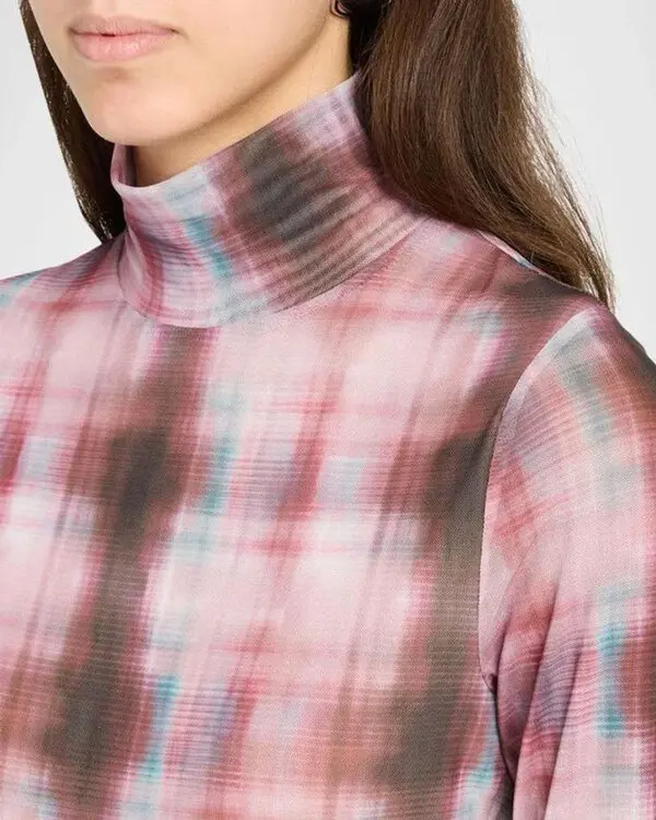 Rag & Bone Yana Sheer Plaid Turtleneck Top