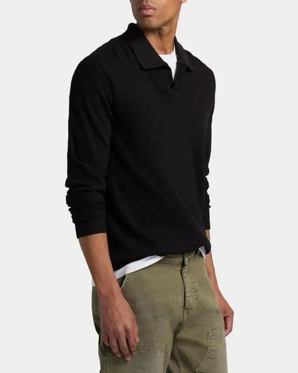 Vince Apos;s Macro Rib Johnny Collar Polo Sweater
